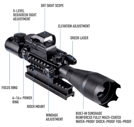 Pinty 4-16X50 Rifle Scope Combo Review - Illuminated Optics Sight Green ...